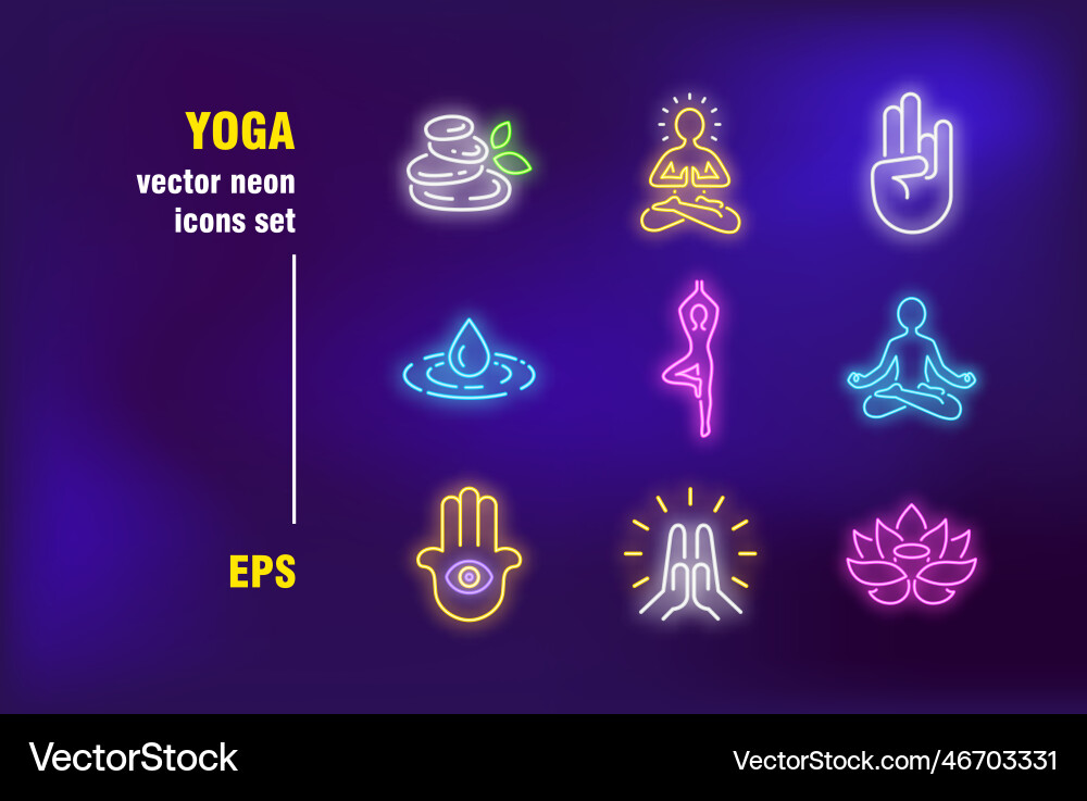 Yoga collection in neon style Royalty Free Vector Image