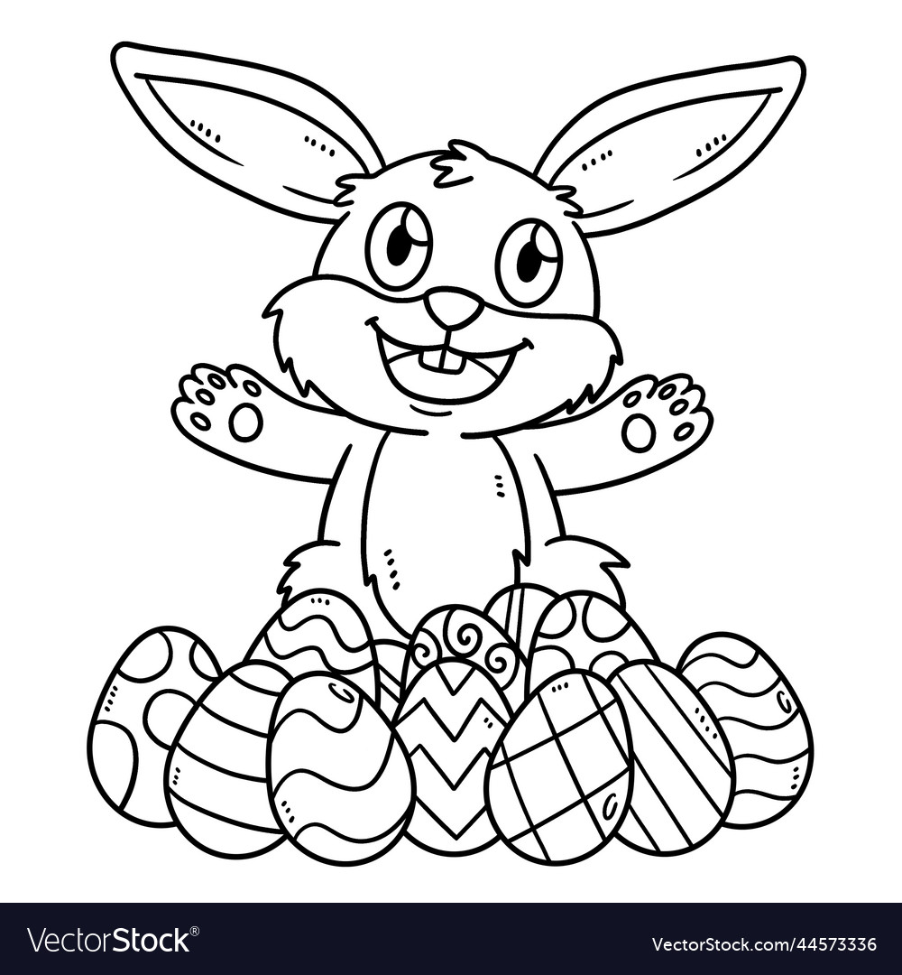 Bunny with easter egg isolated coloring page Vector Image
