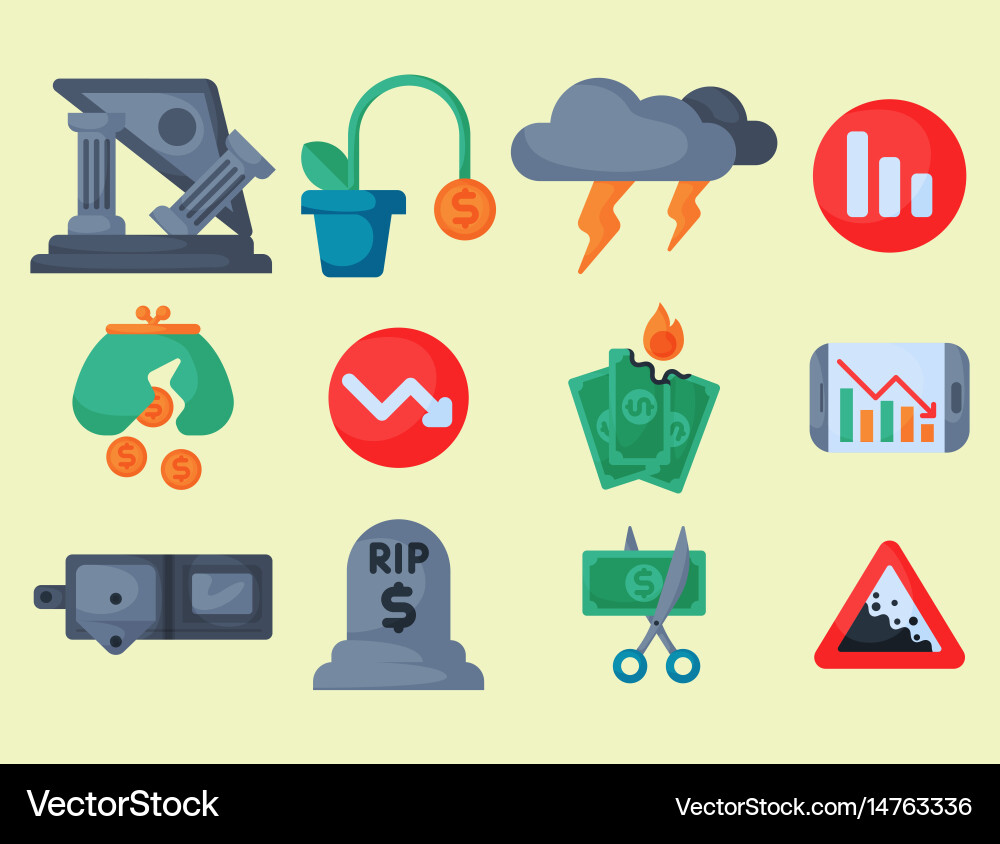 Crisis symbols concept problem economy banking Vector Image
