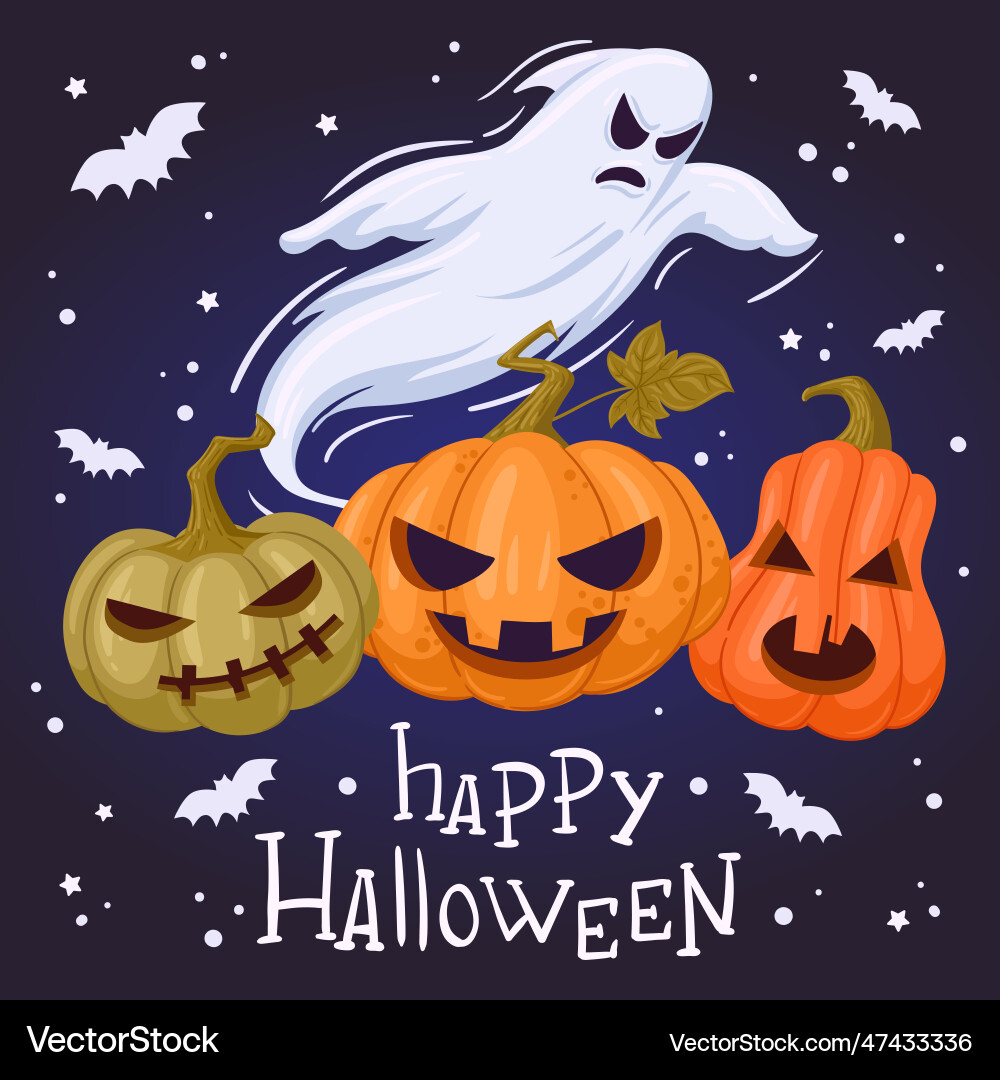 Halloween ghosts banner scary ghost and pumpkins Vector Image