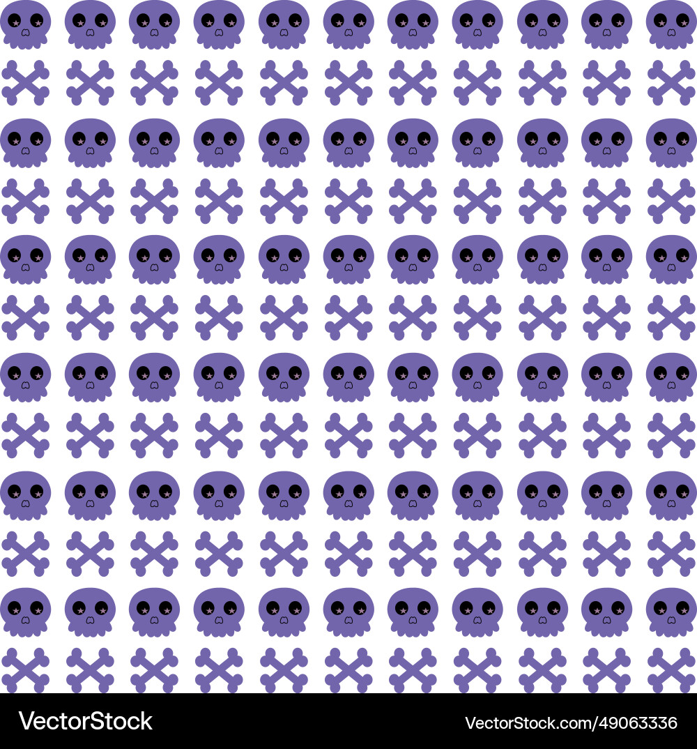 Halloween purple skeleton heads with bones patten Vector Image