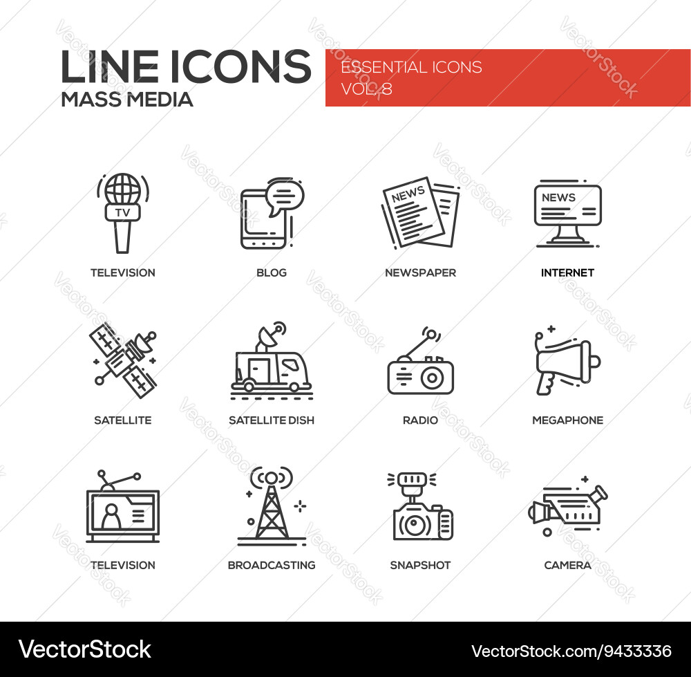 Mass media line design icons set Royalty Free Vector Image