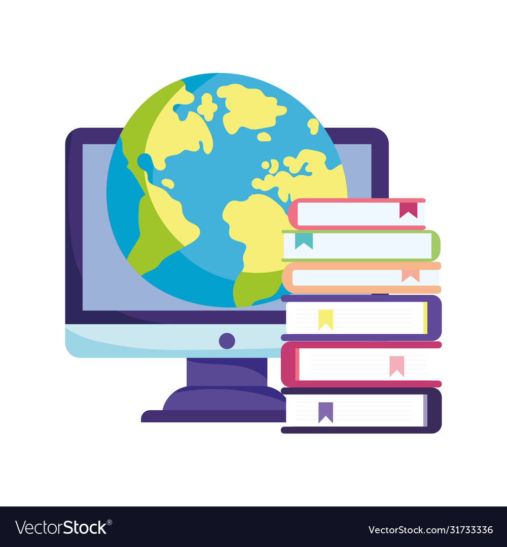 Online education computer school globe map Vector Image