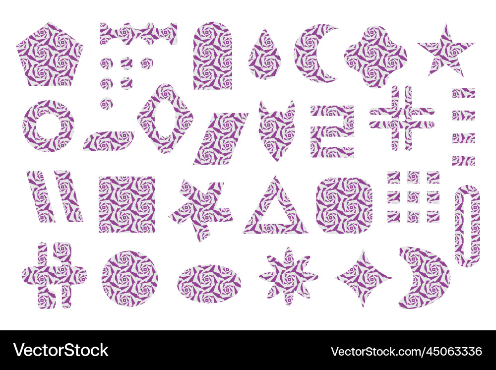 Set of geometric elements with decorative filling Vector Image