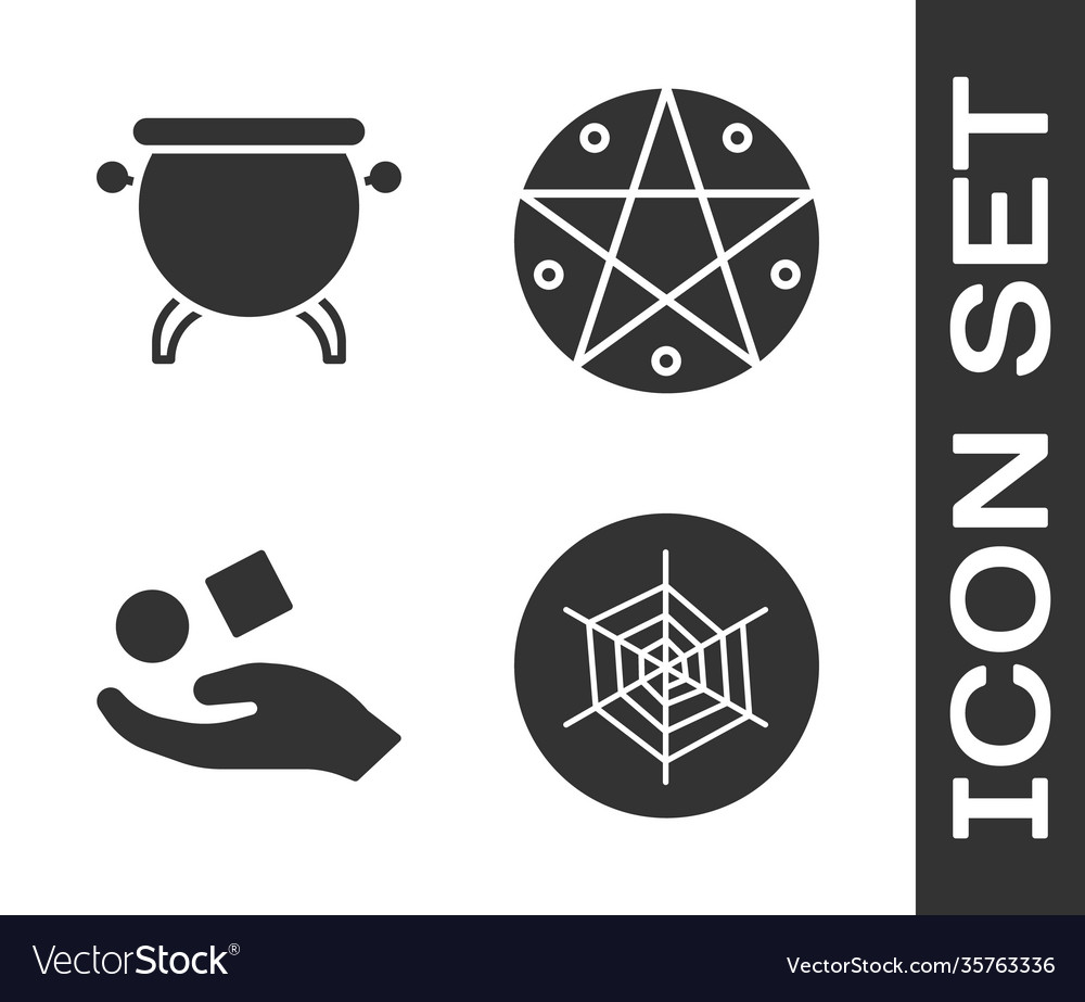 Set spider web witch cauldron cube levitating Vector Image