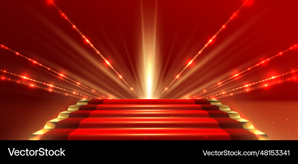 Elegant red stage with gold diagonal glowing Vector Image