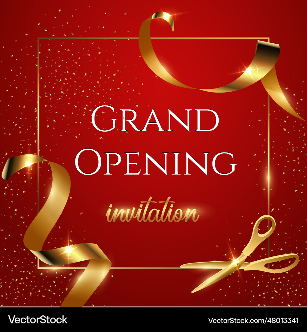 Grand opening invitation red banner shiny Vector Image