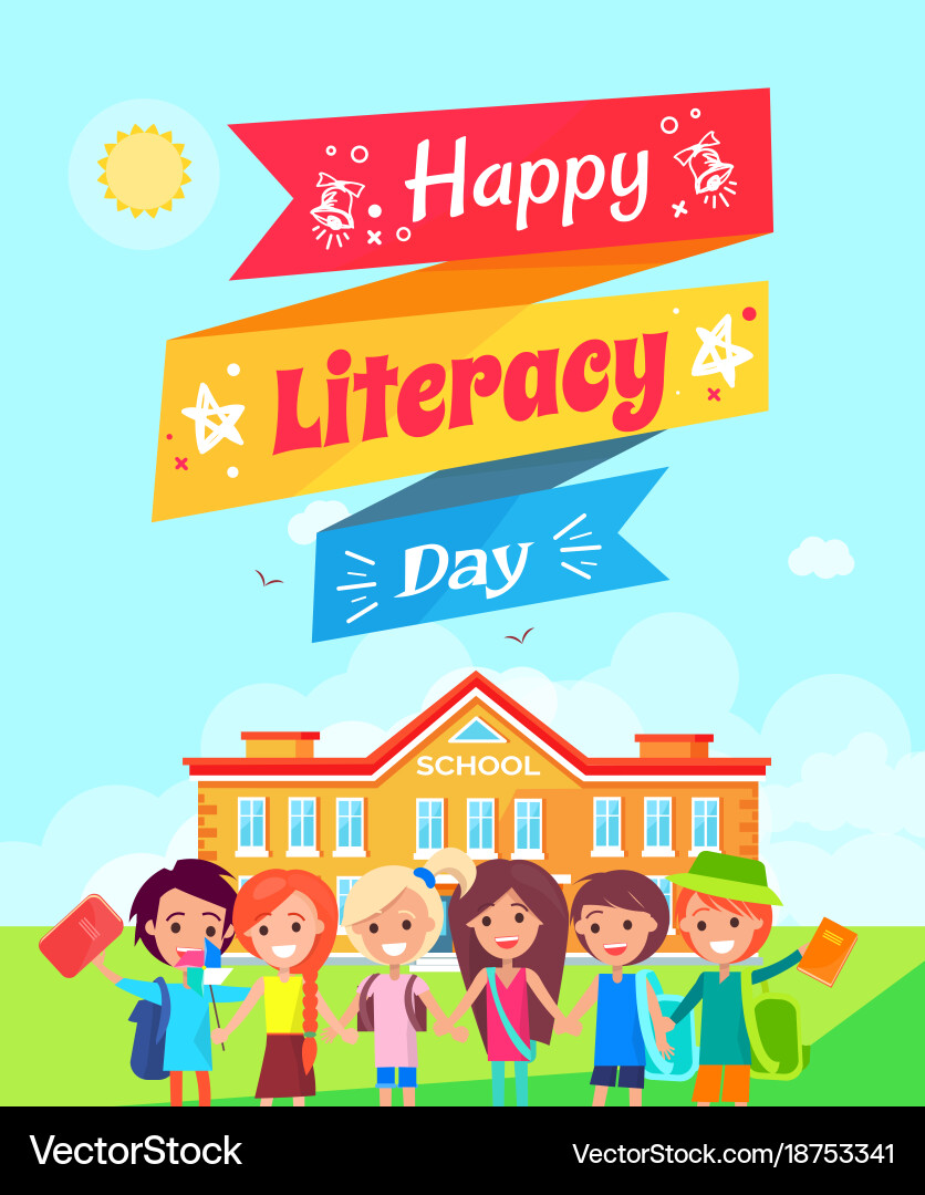 Happy literacy day ribbon Royalty Free Vector Image