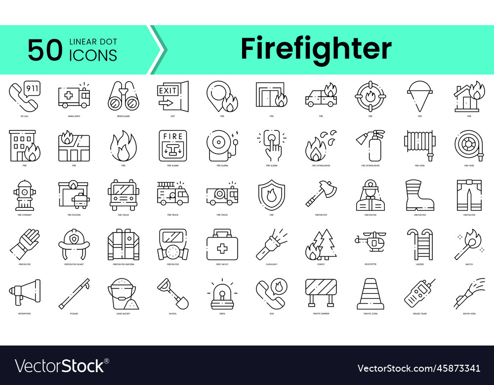 Set of firefighter icons line art style icons Vector Image