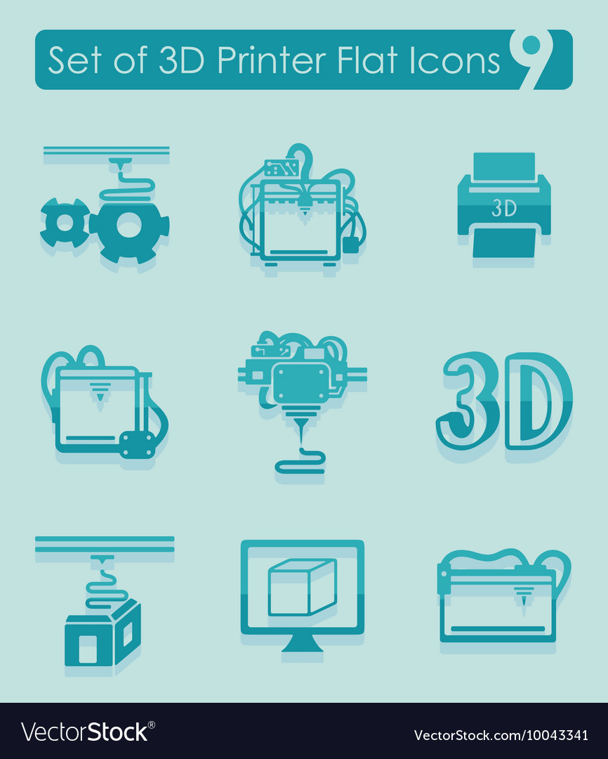 Set three d printer icons Royalty Free Vector Image