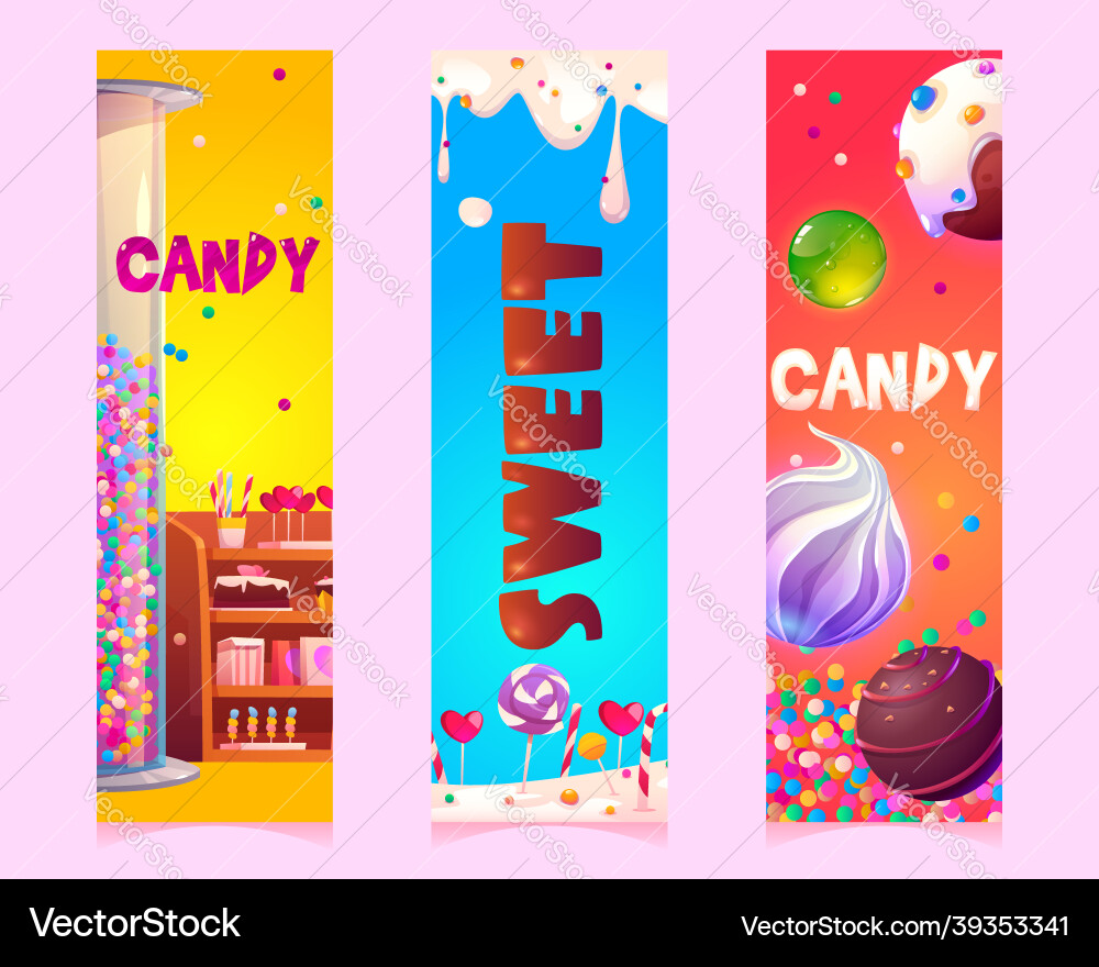 Sweets and candies cartoon vertical banners set Vector Image