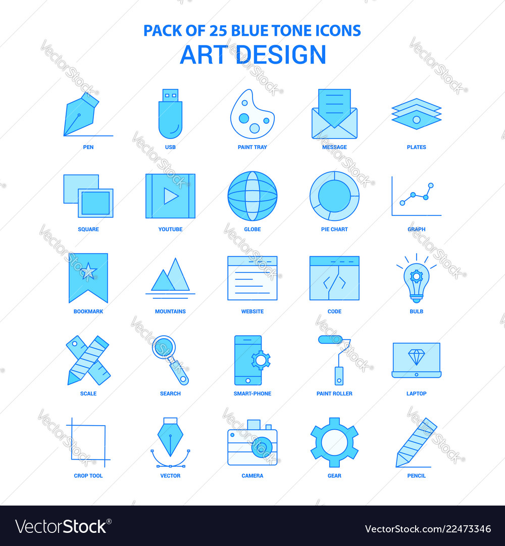 Art design blue tone icon pack - 25 sets Vector Image