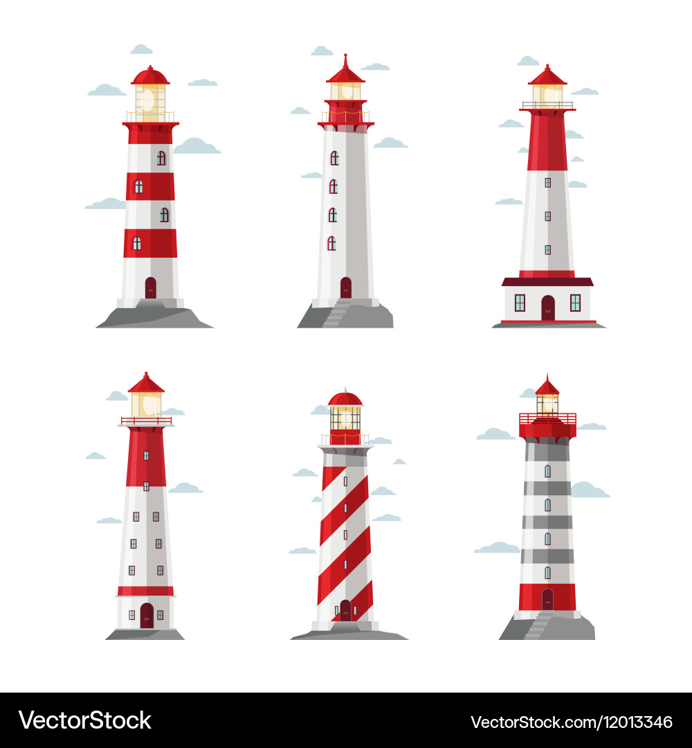 Cartoon lighthouse icons beacon or pharos Vector Image