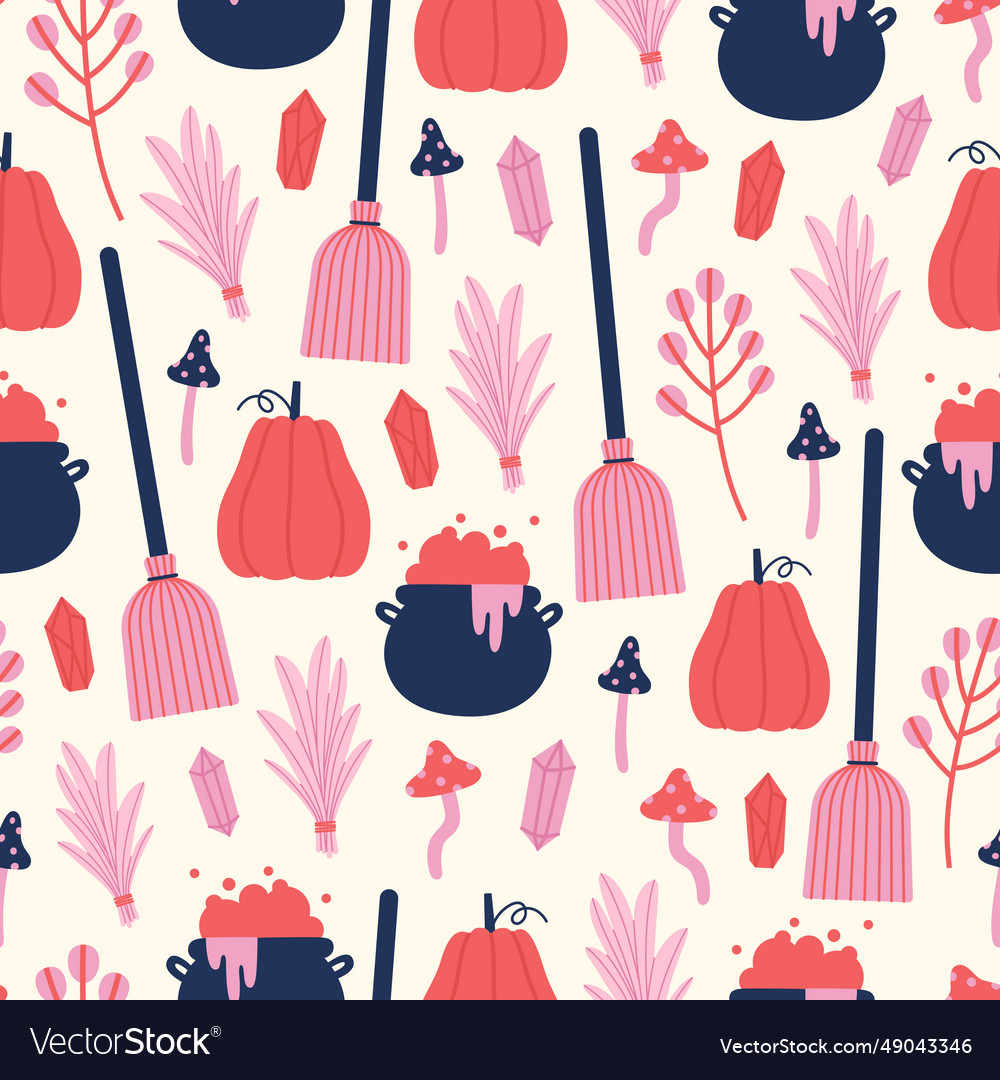 Cute witch tools seamless pattern magic concept Vector Image