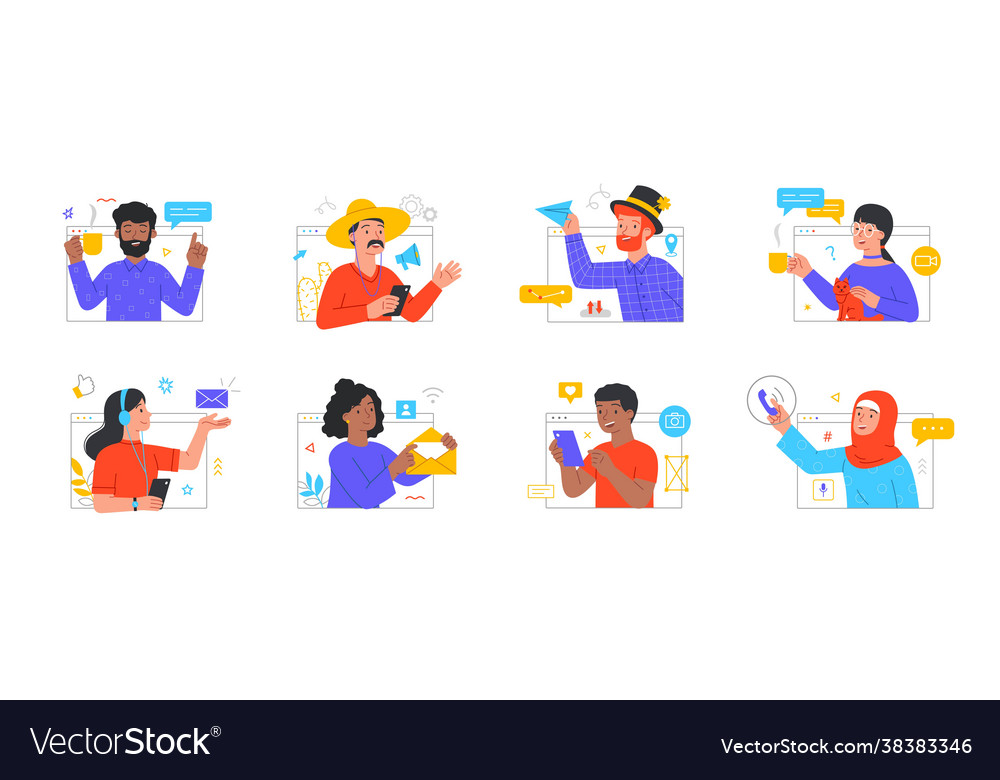 Group video call virtual window frames Royalty Free Vector