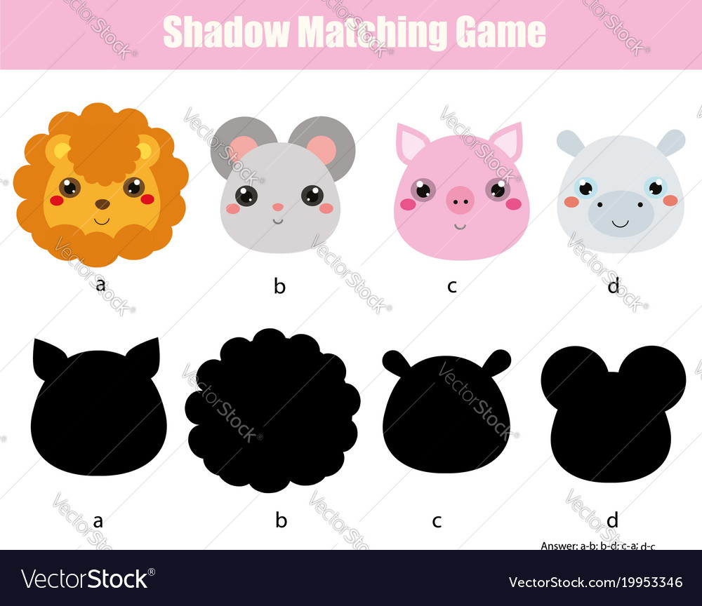 Shadow matching game kids activity with cute Vector Image