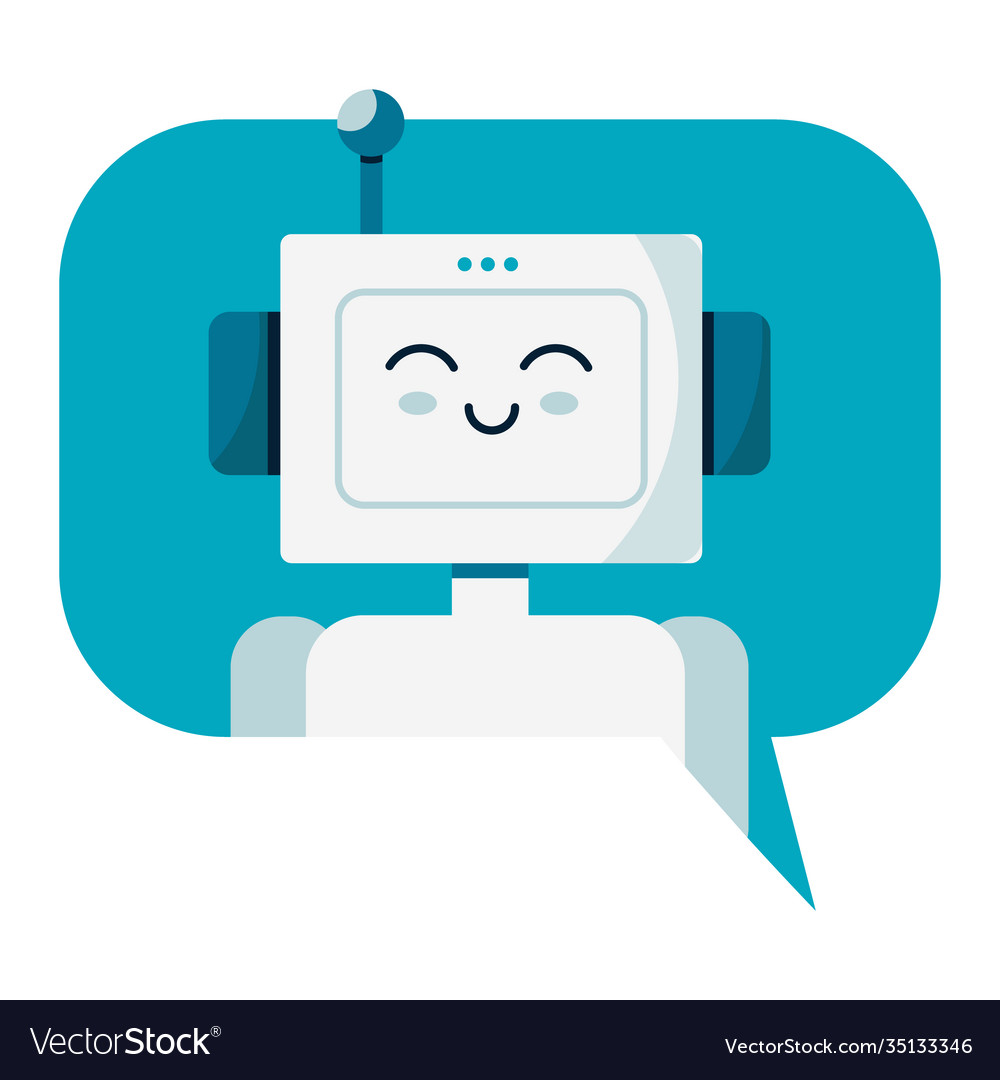 Smiling cute robot chat bot in speech bubble Vector Image