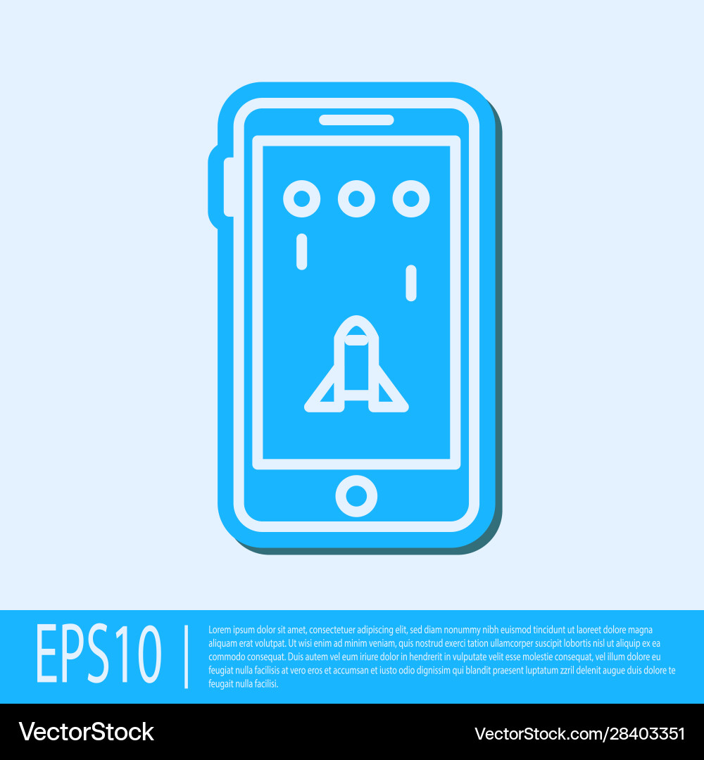 Blue line smartphone and playing in game icon Vector Image