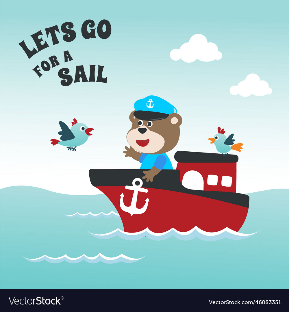 Cute bear the animal sailor on the boat Royalty Free Vector