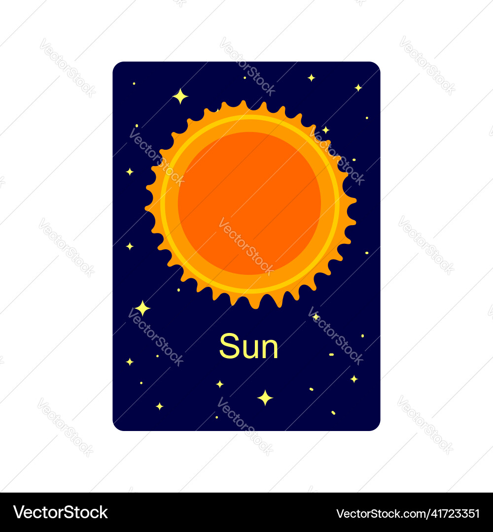 Flashcard for kids with sun on dark starry Vector Image