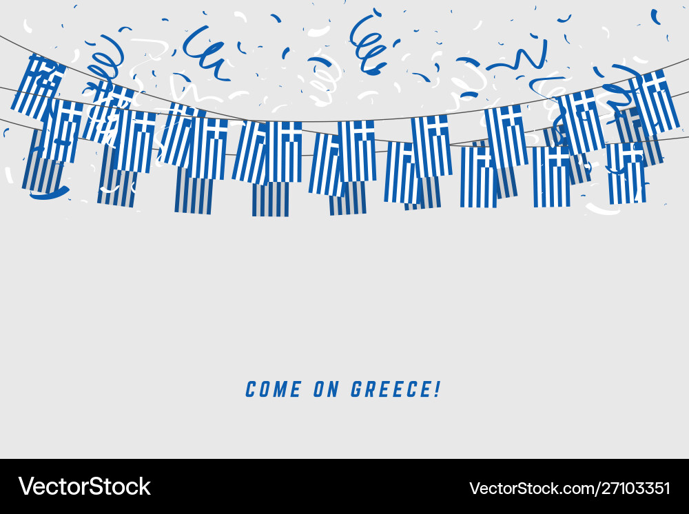 Greece garland flag with confetti Royalty Free Vector Image