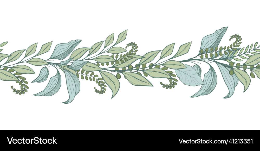 Hand drawn green seamless borders greenery frame Vector Image