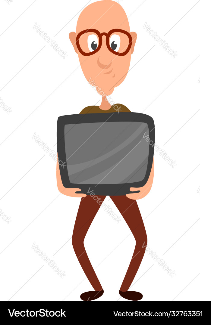 Man with old tv on white background Royalty Free Vector