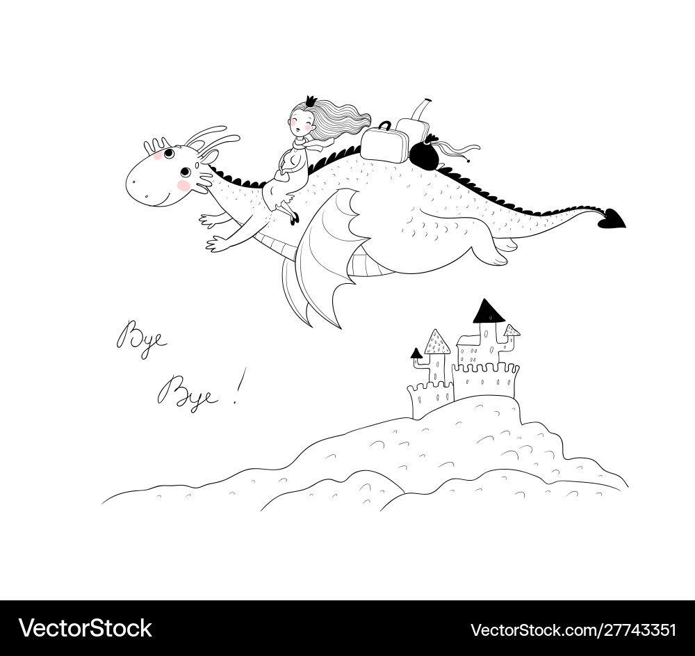 Princess is flying on a dragon queen Royalty Free Vector