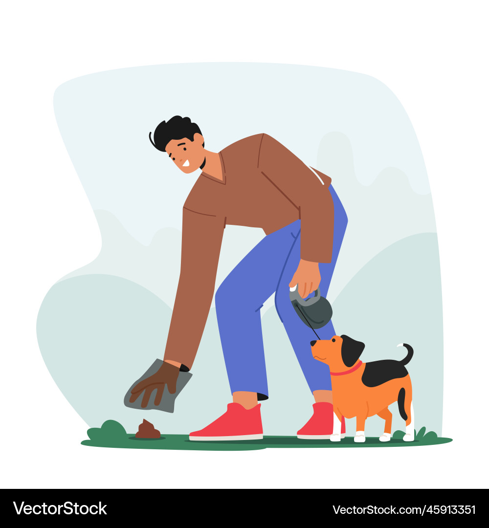 Responsible pet ownership concept with male Vector Image