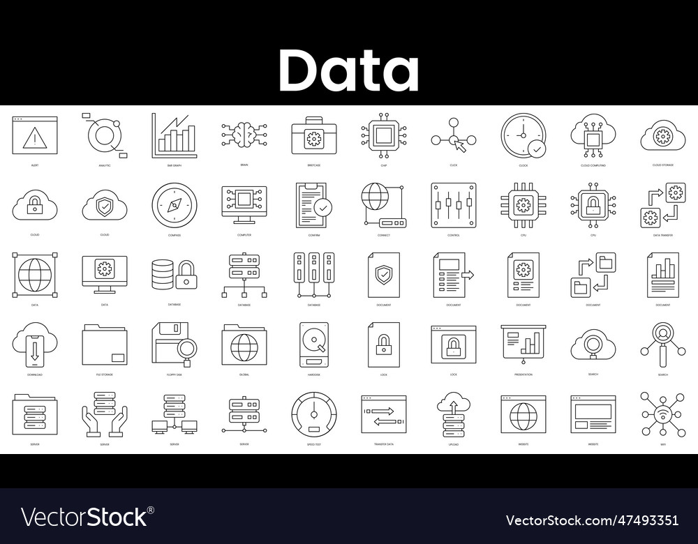 Set of outline data icons minimalist thin linear Vector Image
