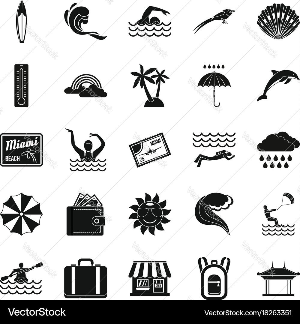 Surfing icons set simple style Royalty Free Vector Image