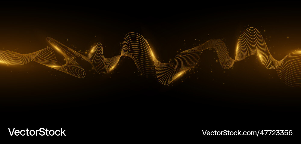 Abstract golden flowing glowing wavy form on dark Vector Image