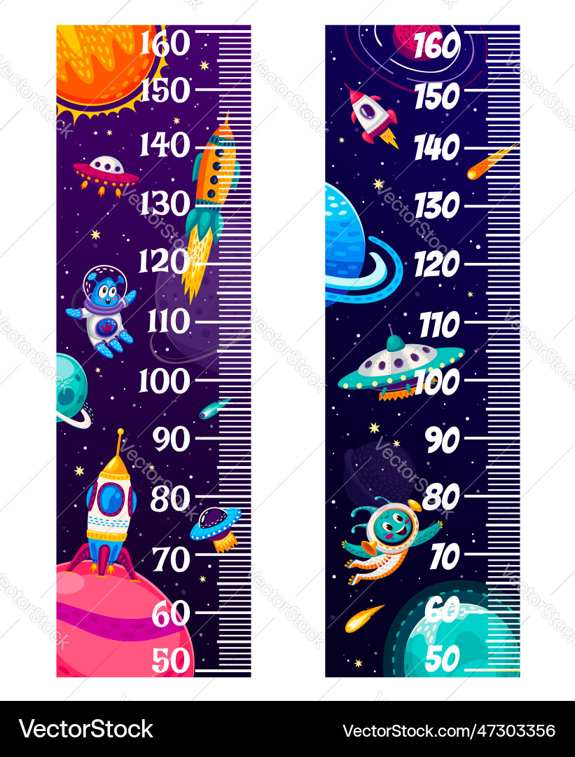 Cartoon alien in galaxy space kids height chart Vector Image