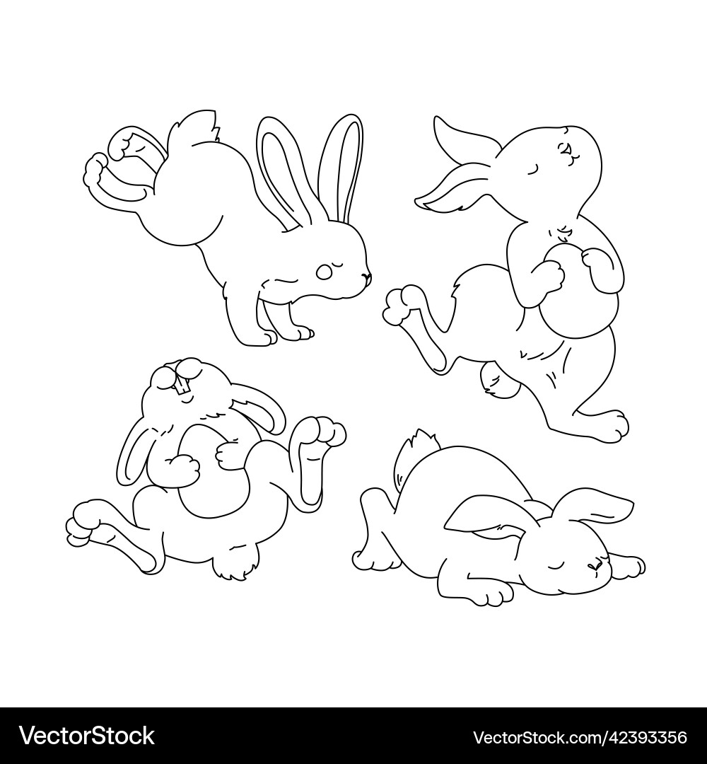 Cute bunny line art set simple rabbits drawing Vector Image