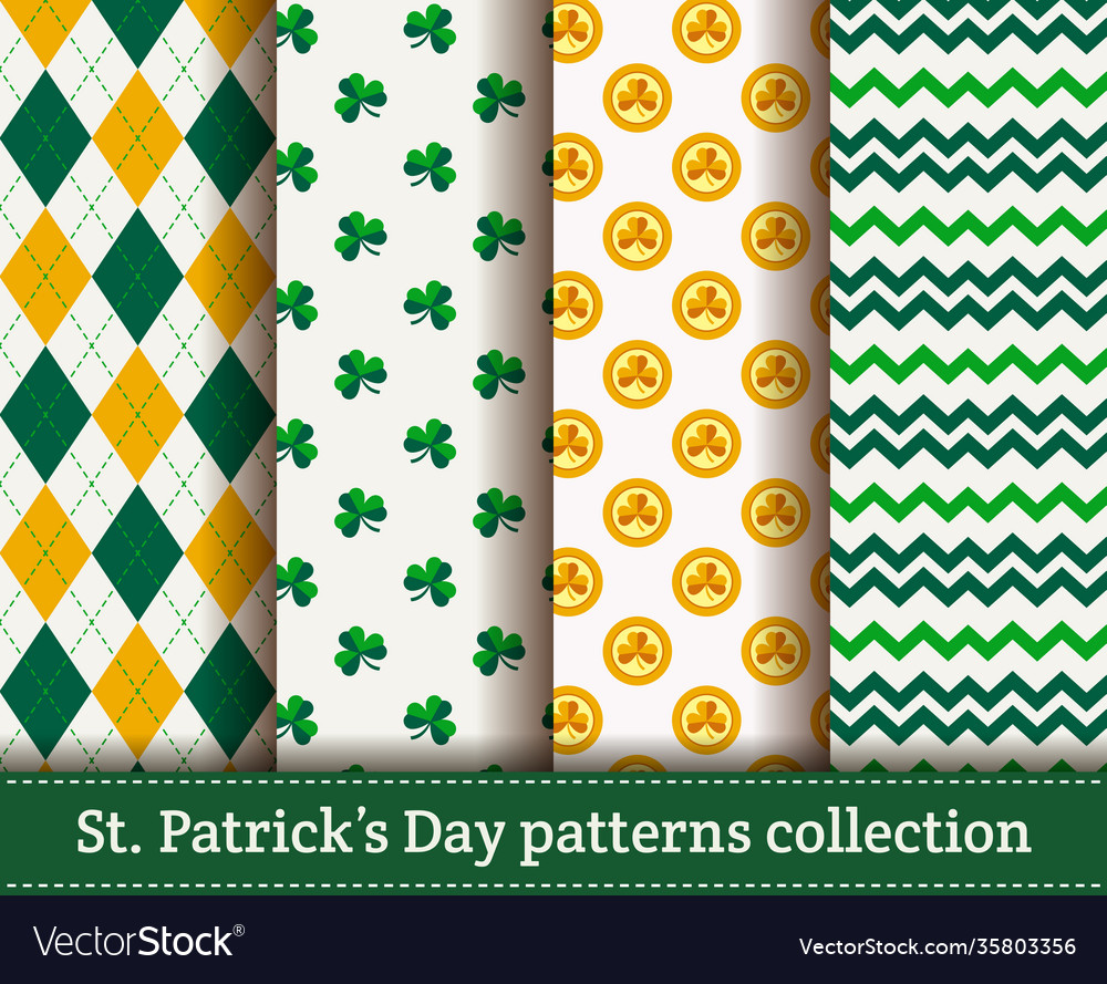 Happy st patricks day set seamless patterns Vector Image