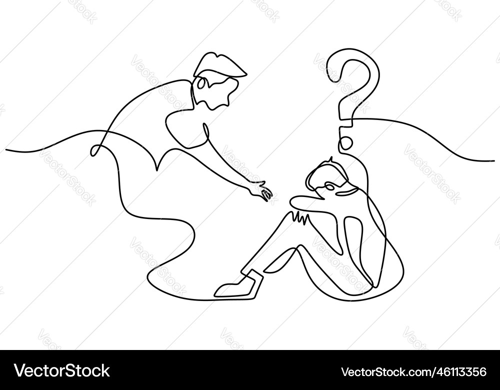 One continuous single line of man helping his sad Vector Image