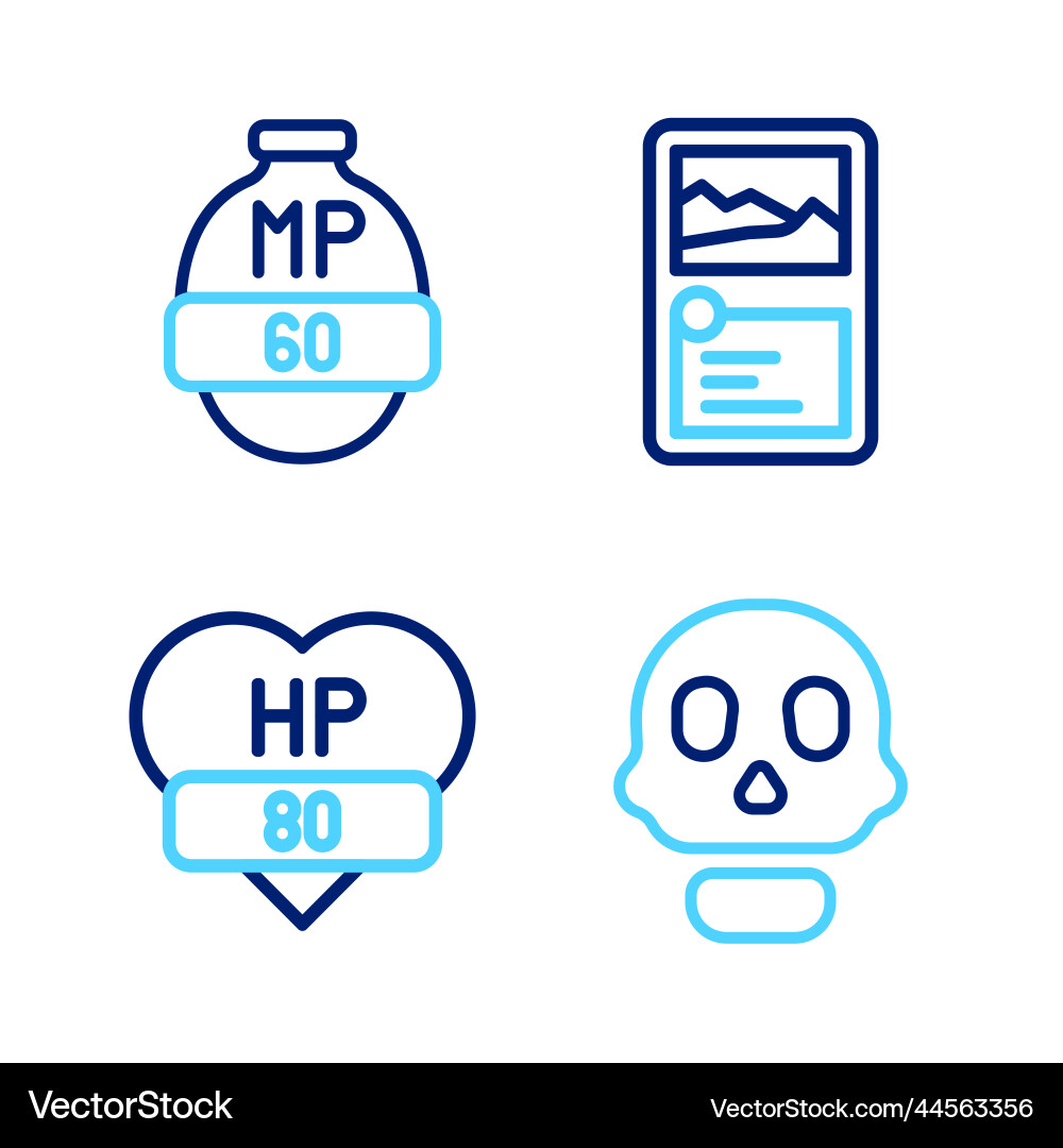 Set line skull video game bar card collection Vector Image