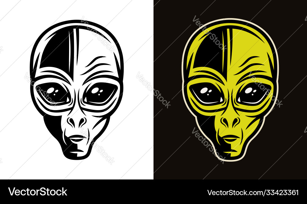 Alien head in two styles black and colorful Vector Image
