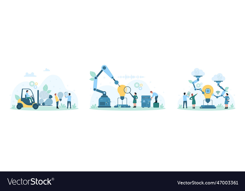 Digital project creation set tiny people create Vector Image