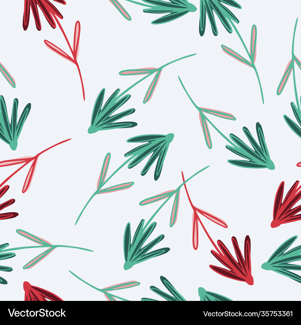 Green and red outline flowers random seamless Vector Image