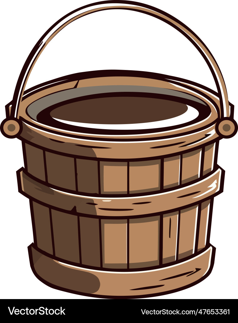 Rustic wooden bucket with handle and lid Vector Image