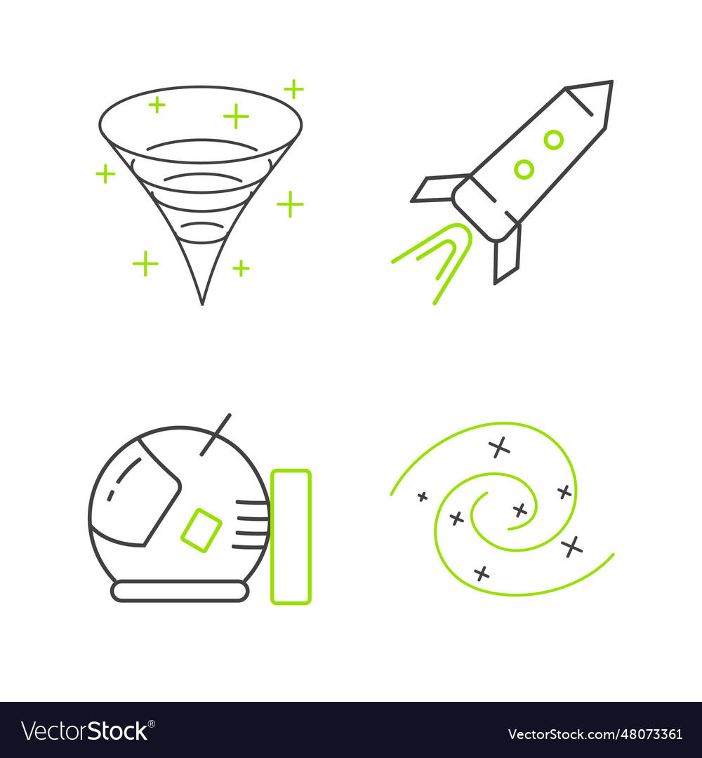 Set line black hole astronaut helmet rocket ship Vector Image