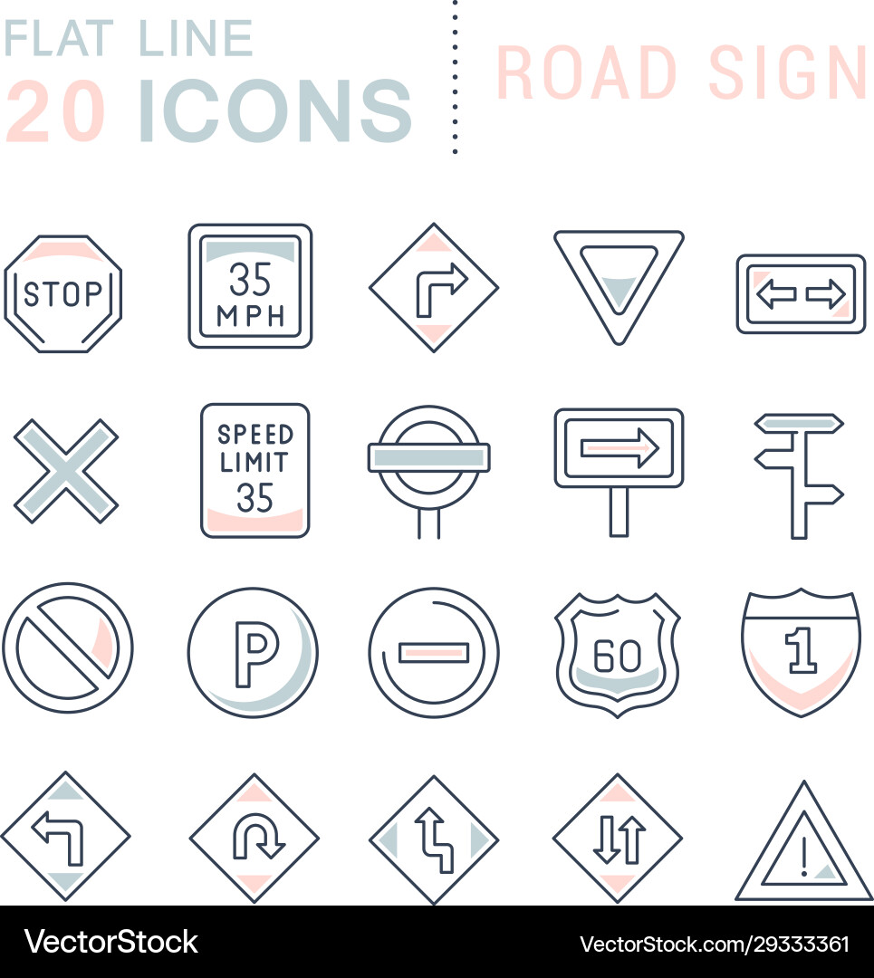 Set line icons road sign Royalty Free Vector Image