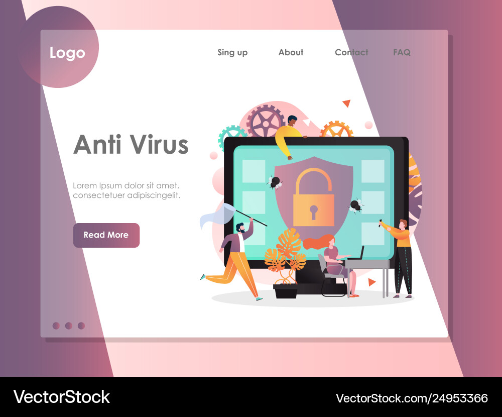 Anti virus website landing page design Royalty Free Vector