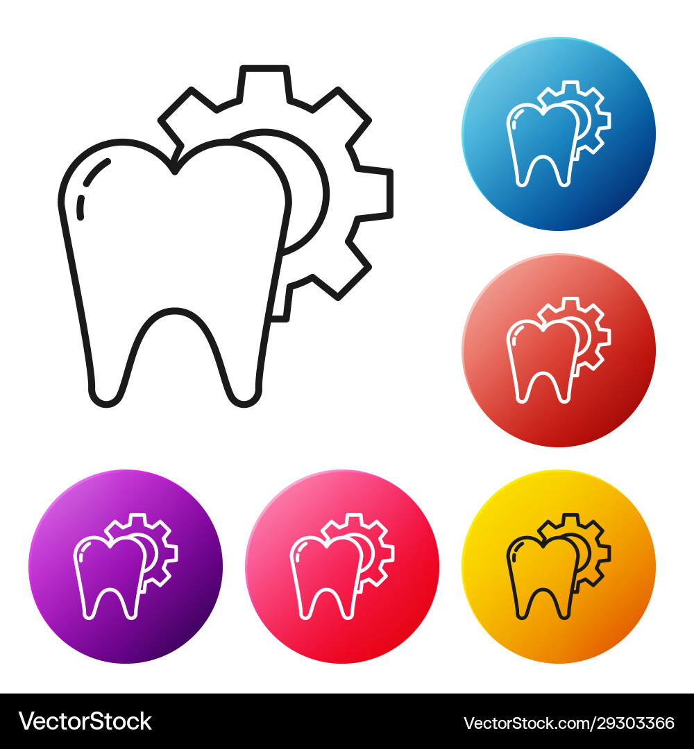 Black line tooth treatment procedure icon isolated