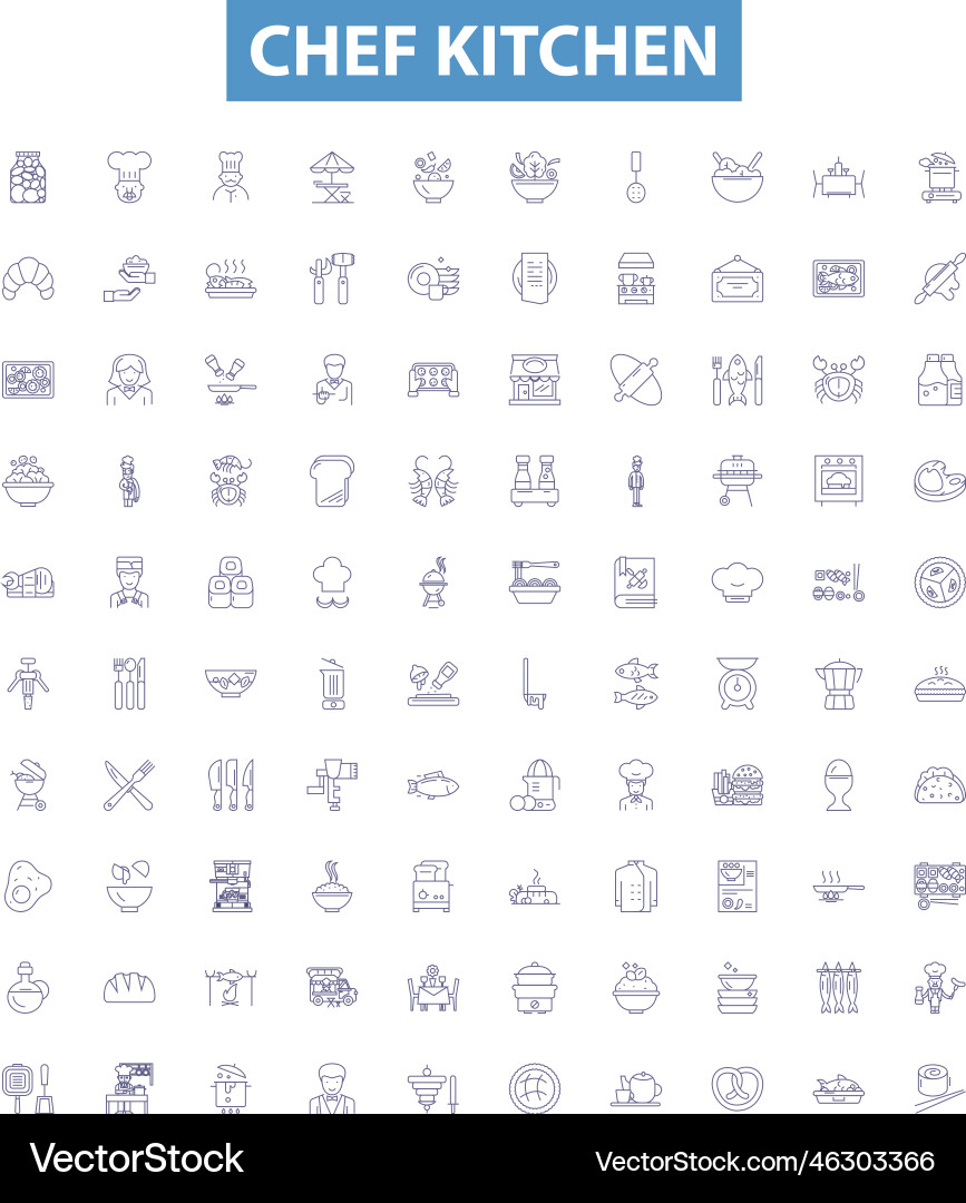 Chef kitchen line icons signs set cooking Vector Image