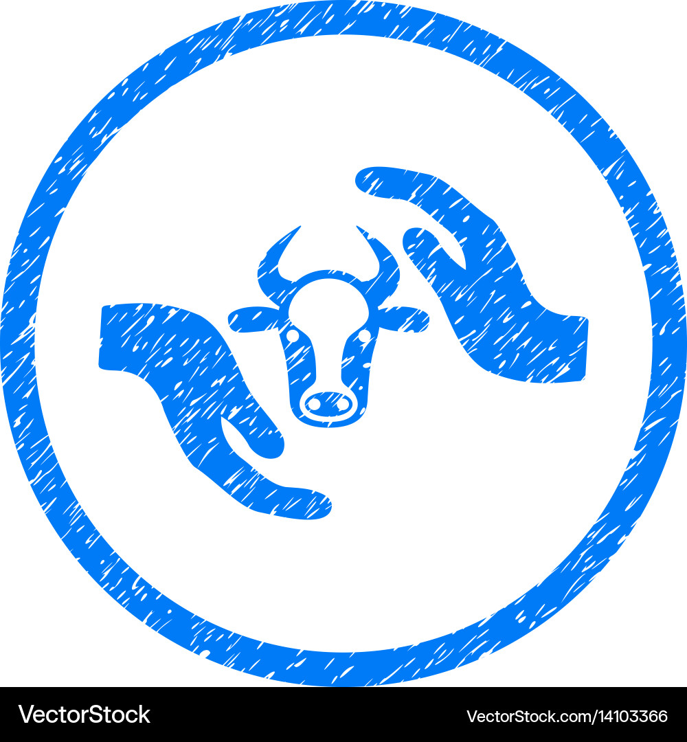 Cow protection hands rounded grainy icon Vector Image