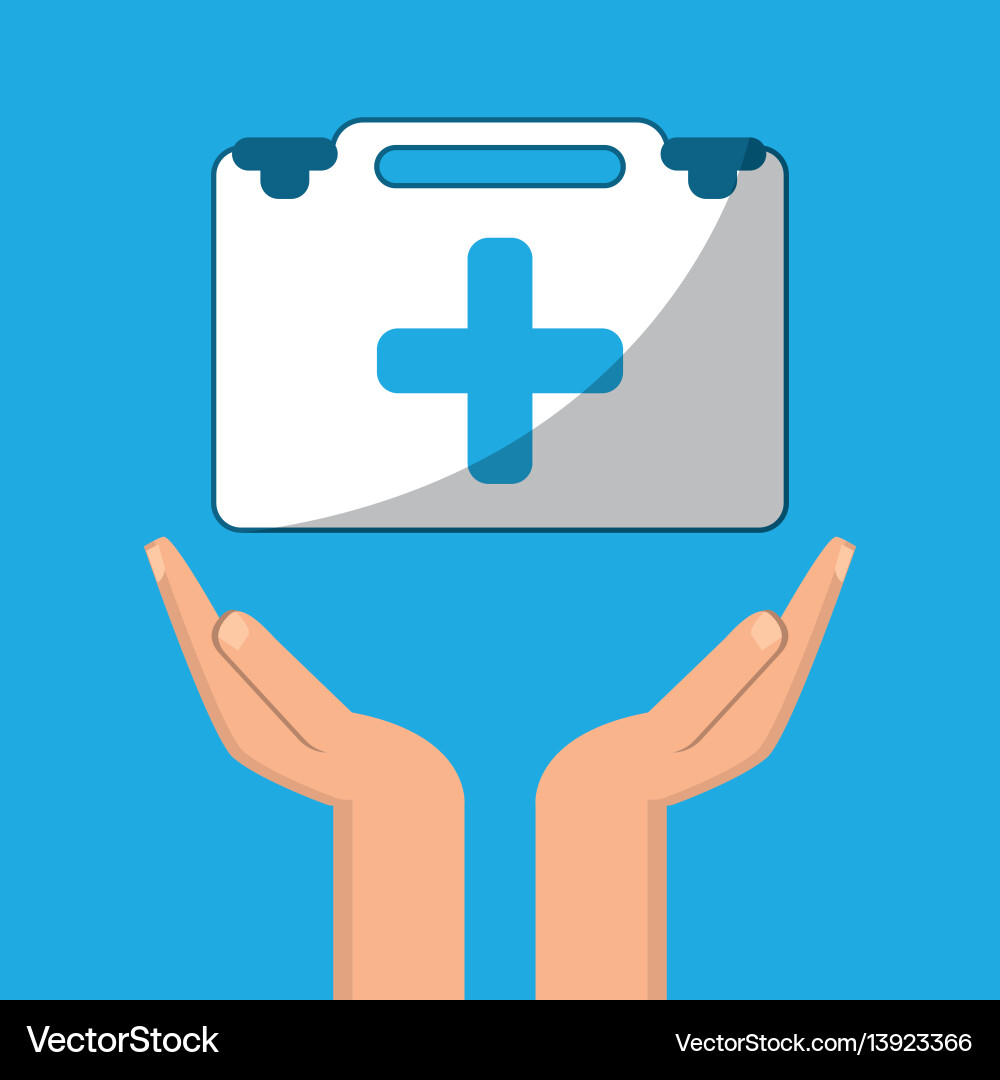 Hands with kit first aid medical assistance Vector Image