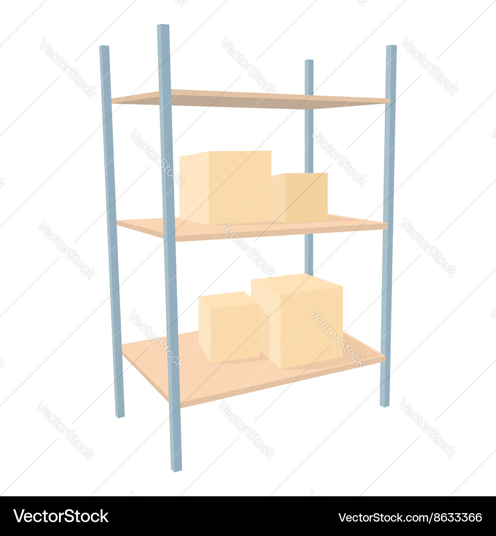 Shelves with cardboard boxes icon cartoon style Vector Image