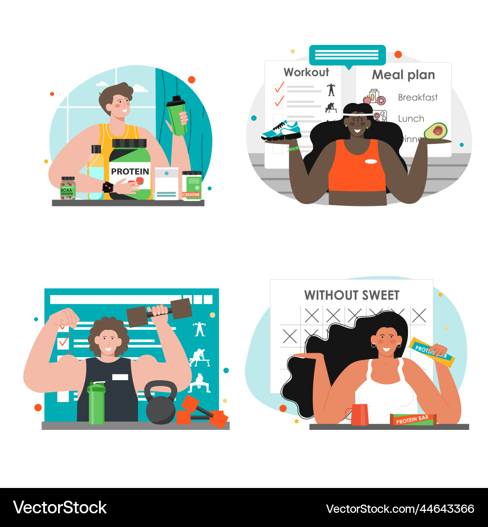 Sport and nutrition people set Royalty Free Vector Image
